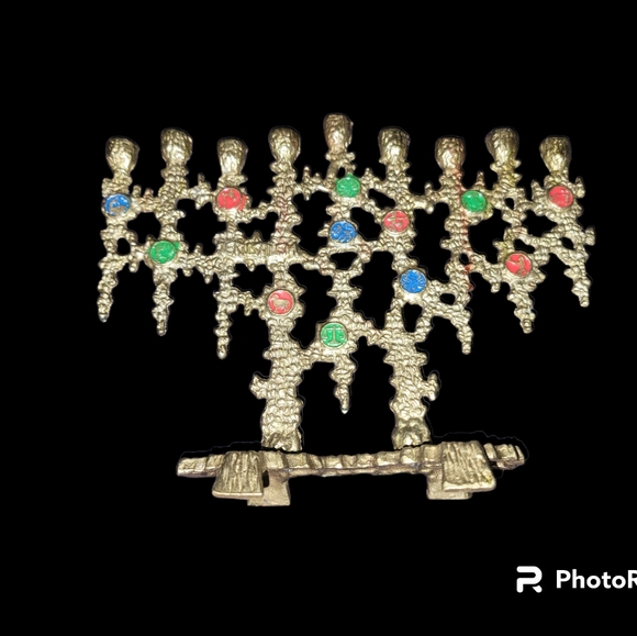 Hen Holen | Art | Vintage Brass Hen Holen Israel Menorah 2 Colored ...